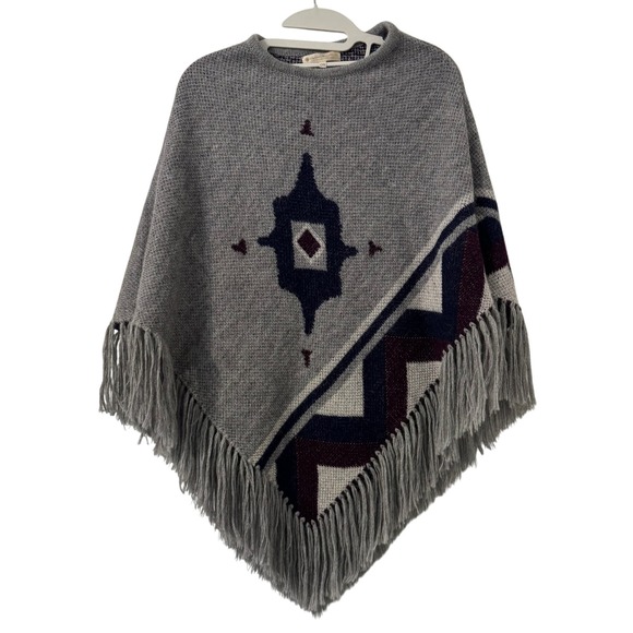 Indigenous | Sweaters | Indigenous 0 Alpaca Poncho Os Gray Geometric ...
